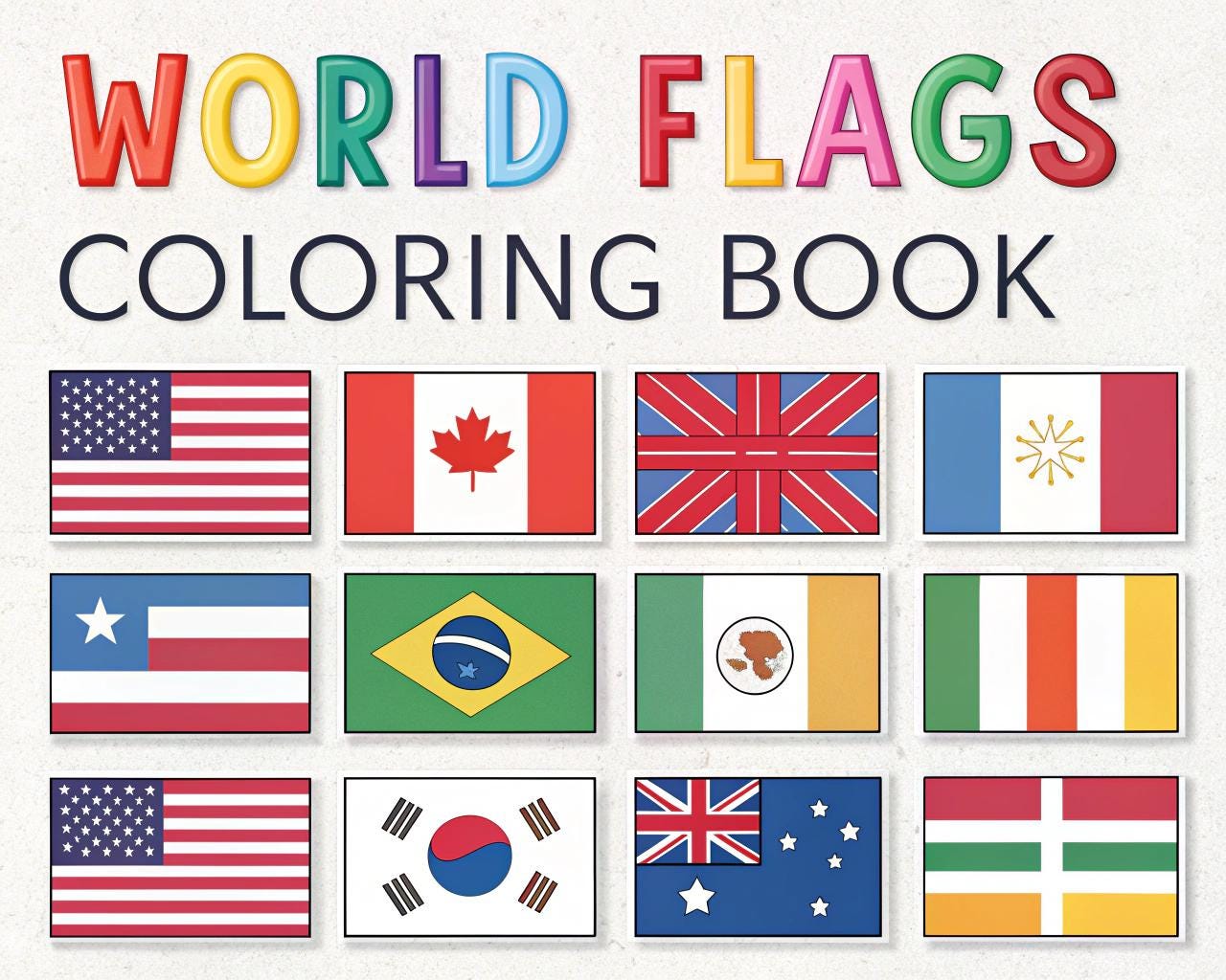 World Flags Coloring Book: 20 Printable Pages, Educational Activity ...