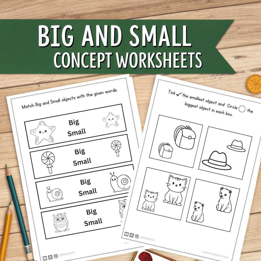 Big and Small Concept Worksheets: Preschool Learning Activities (PDF ...
