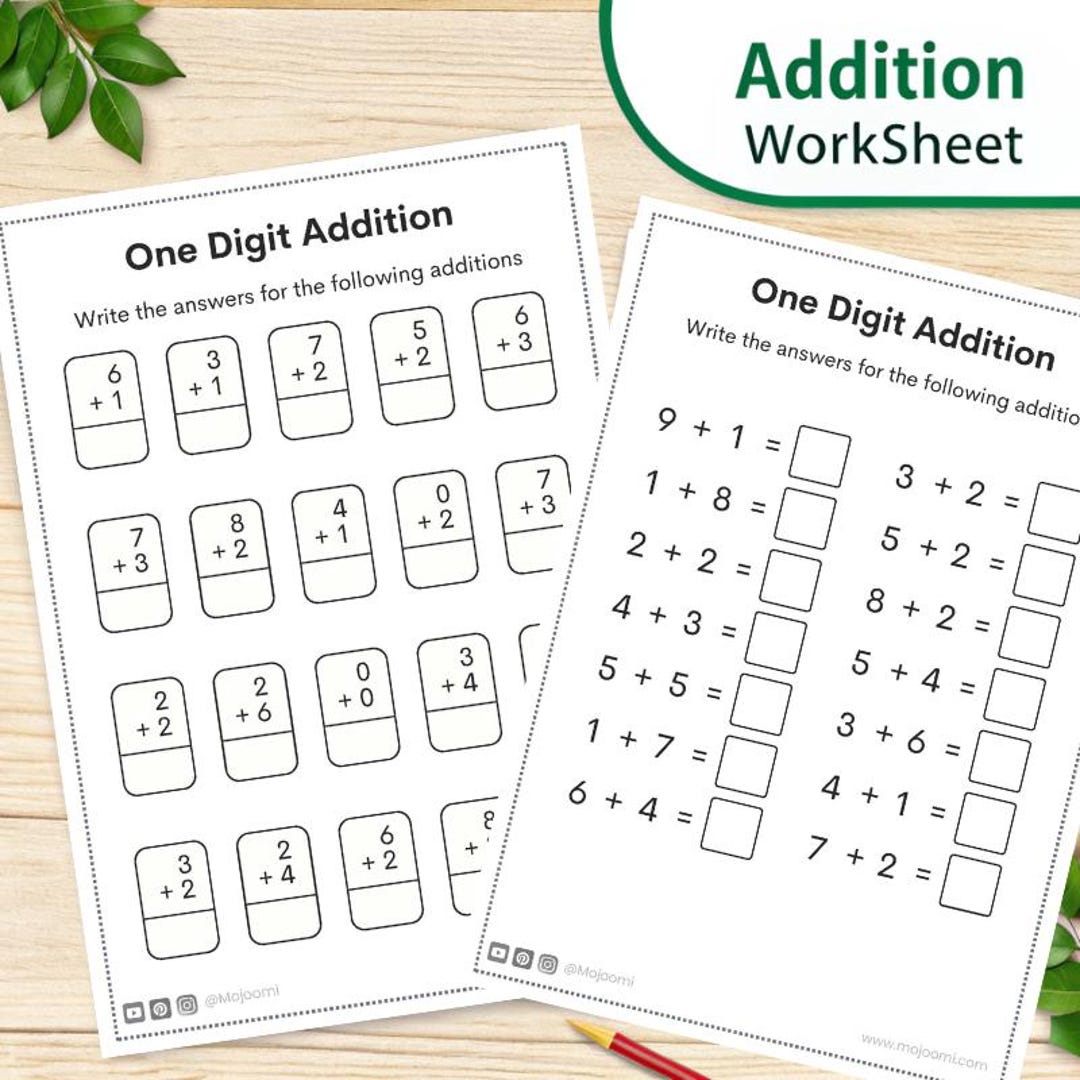 Addition Worksheet for Kids – Early Math Practice Printable PDF – 20 A4 ...