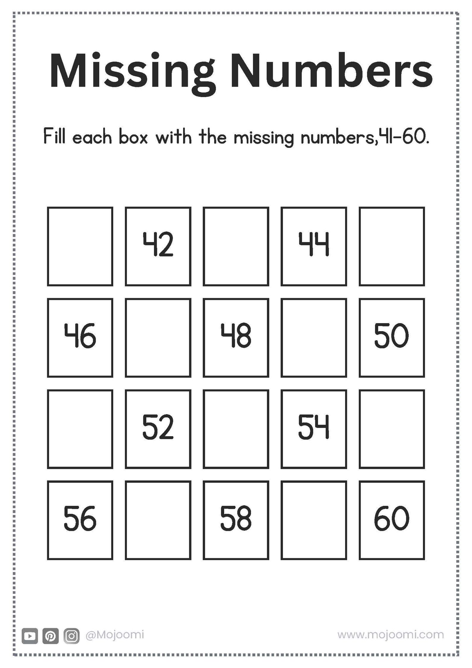 Missing Numbers Worksheet – Number Sequence Practice Kids Math's ...