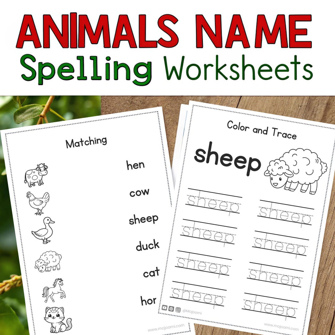 Animals Spelling Practice Worksheets: Preschool & Toddler Learning (10 ...