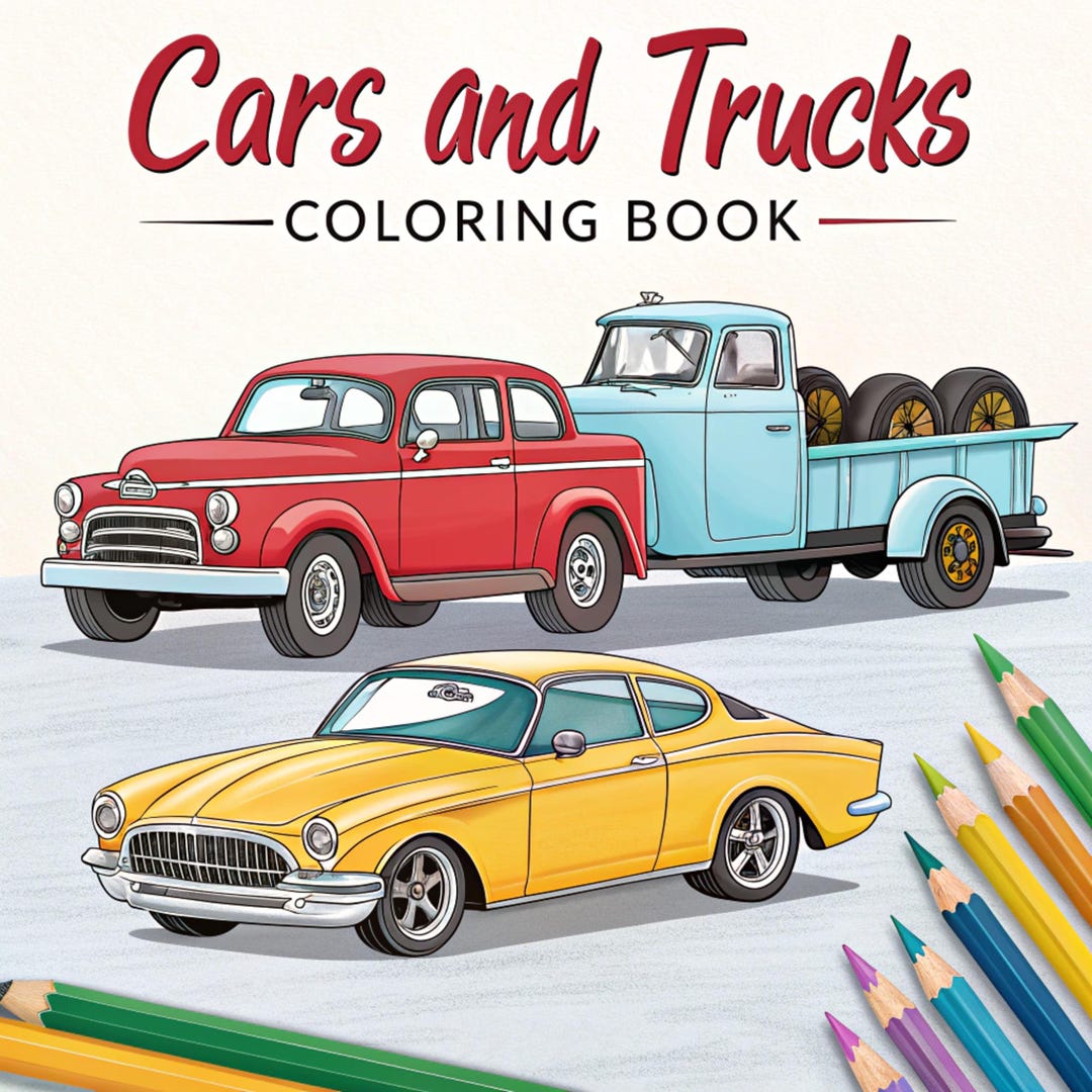 Cars and Trucks Coloring Book for Kids: Vehicle Art (PDF Printable) - Etsy