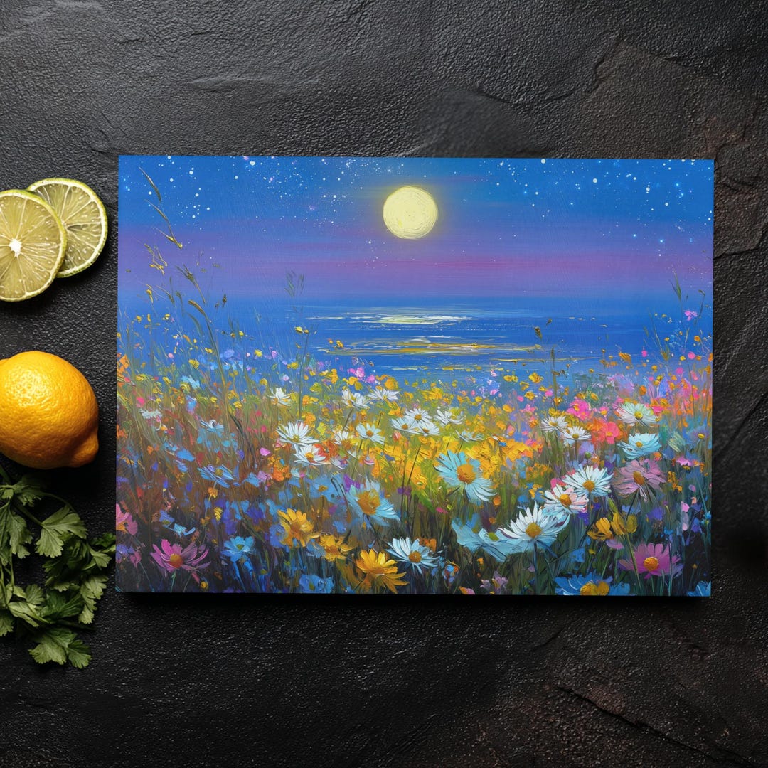 Tempered Glass Cutting Board – Painterly Moonscape Wildflower Meadow ...