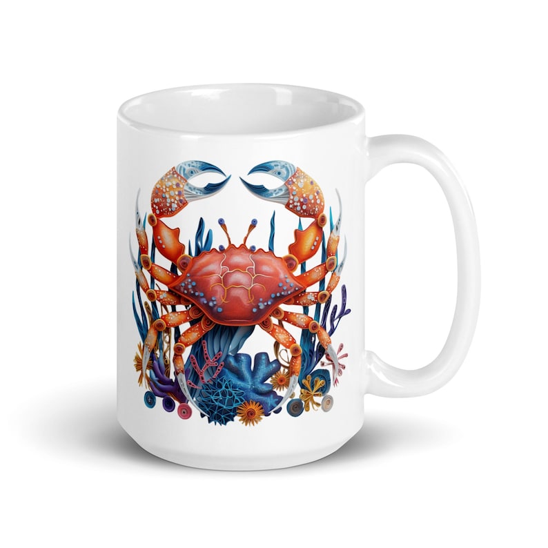 Quilled Look Crab Mug – Colorful Ocean Art Cup, Vibrant Sea Life Gift ...