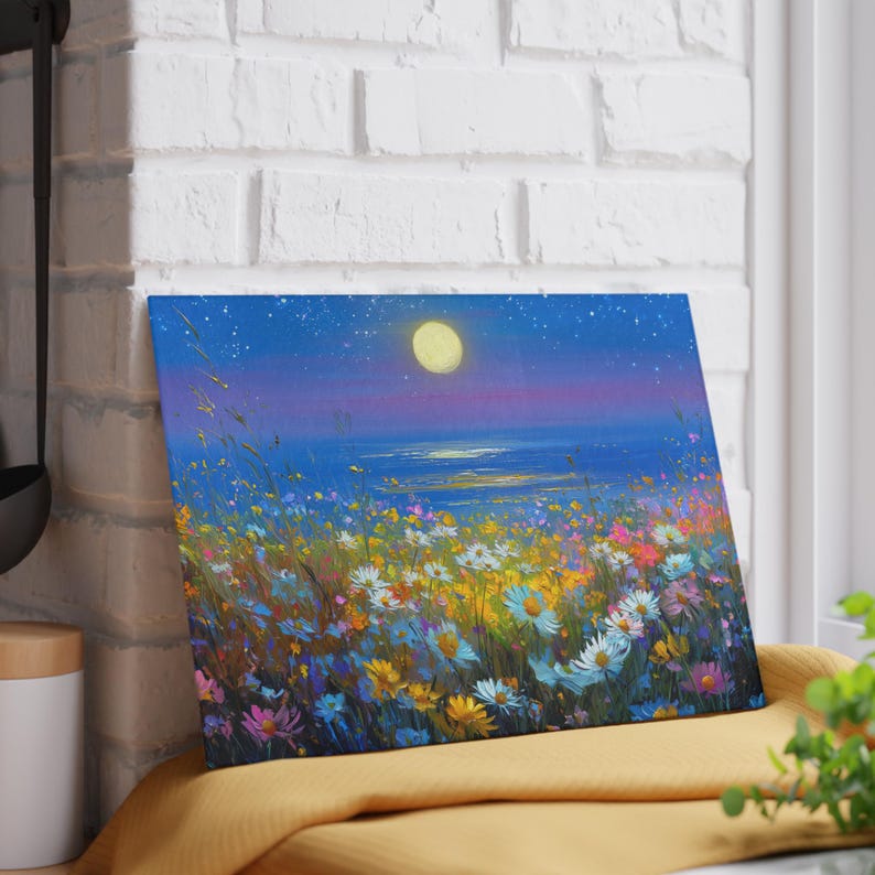 Tempered Glass Cutting Board – Painterly Moonscape Wildflower Meadow ...