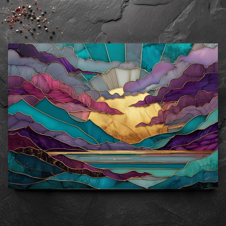 Abstract Sunset Glass Cutting Board, Luxury Mountain Landscape Kitchen ...