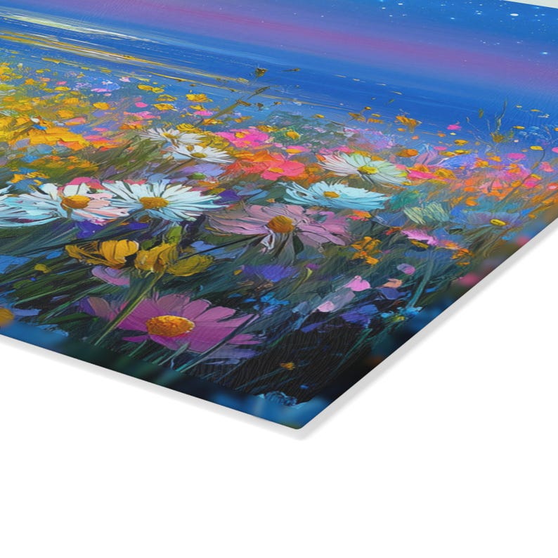 Tempered Glass Cutting Board – Painterly Moonscape Wildflower Meadow ...