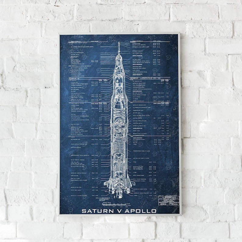 Saturn V Apollo Blueprint Poster: NASA Rocket Engineering Print ...