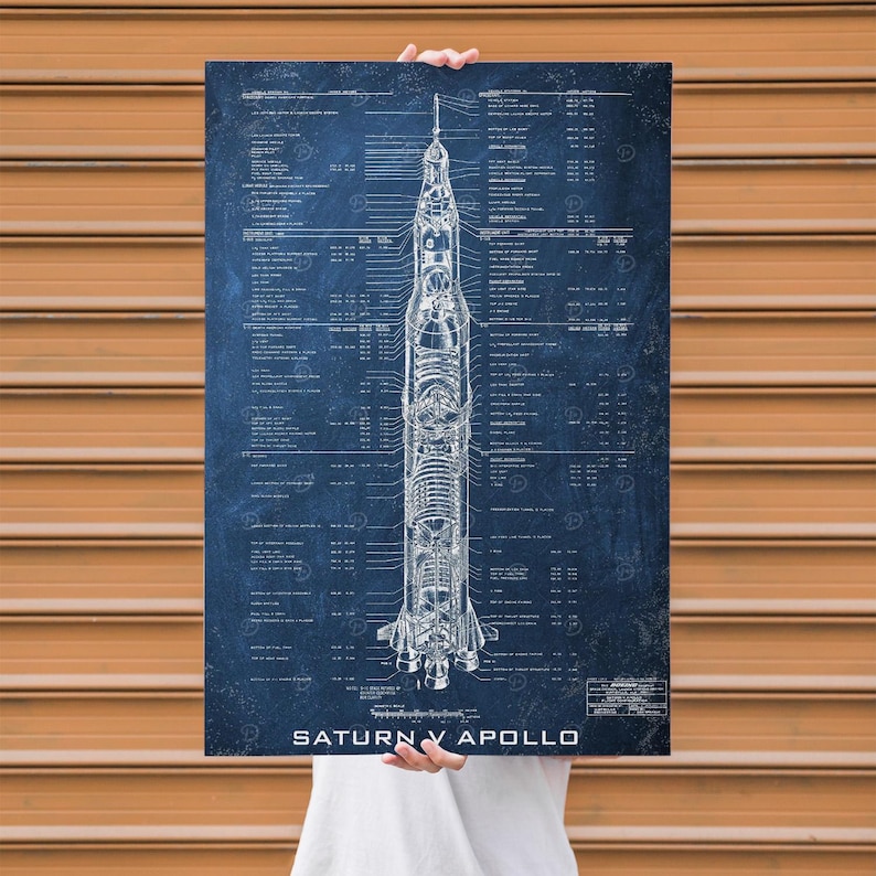 Saturn V Apollo Blueprint Poster: NASA Rocket Engineering Print ...