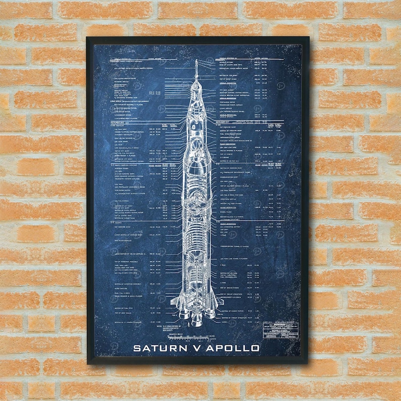 Saturn V Apollo Blueprint Poster: NASA Rocket Engineering Print ...