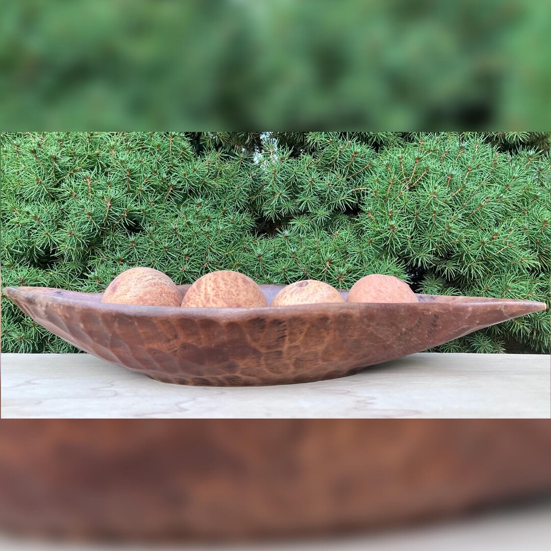 MCM Leaf-shaped Wooden Adzed Bowl | Trinket Tray W Wood Balls - Etsy