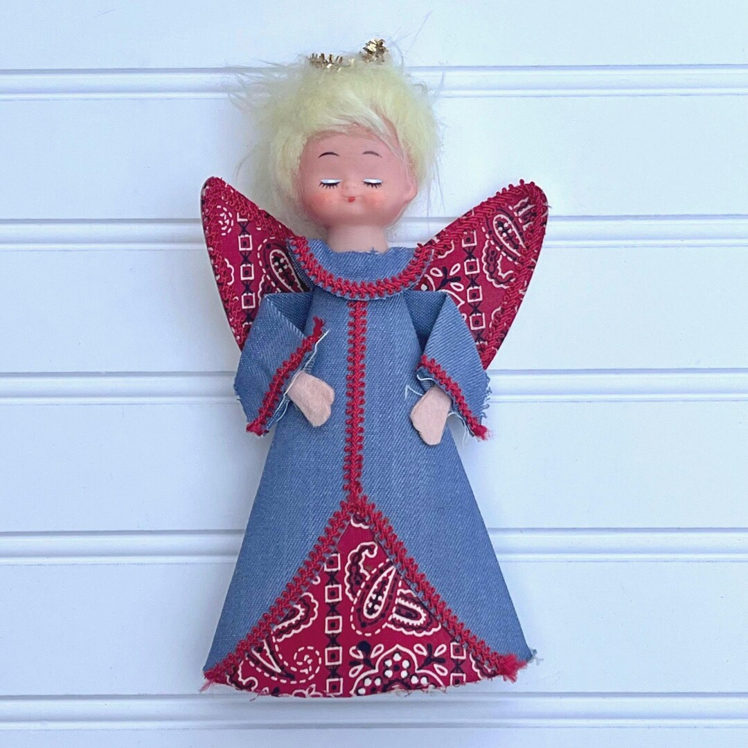 MCM Christmas Angel tree Topper | Denim and Bandanna | Red Paisley - Etsy