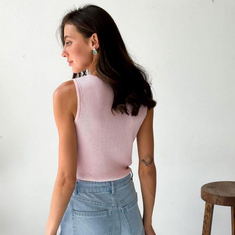 Light Pink Knitted Tank Top: Handmade Summer Sleeveless Knit Top for ...