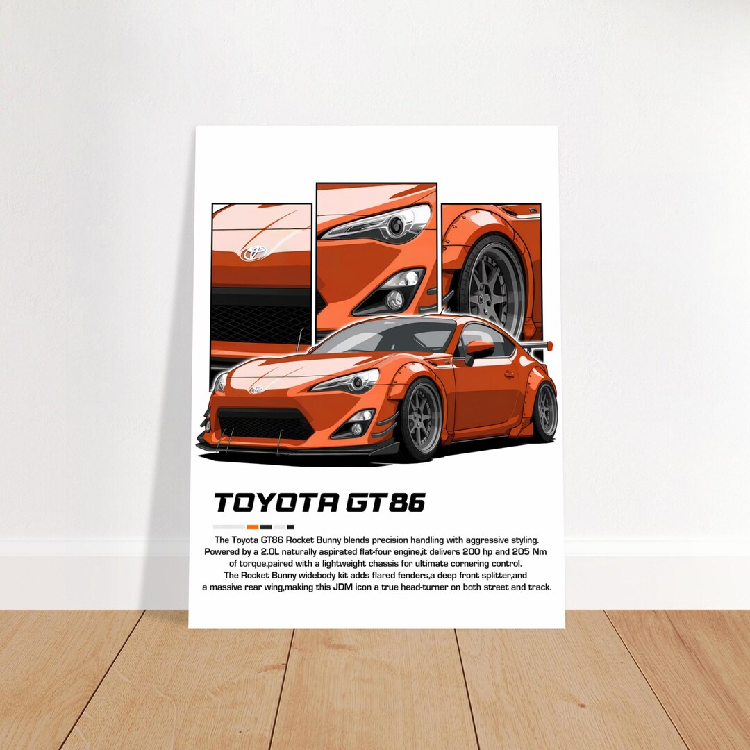 Toyota GT86 Car Poster, Man Cave Decor, Automotive Print, Orange Rocket ...