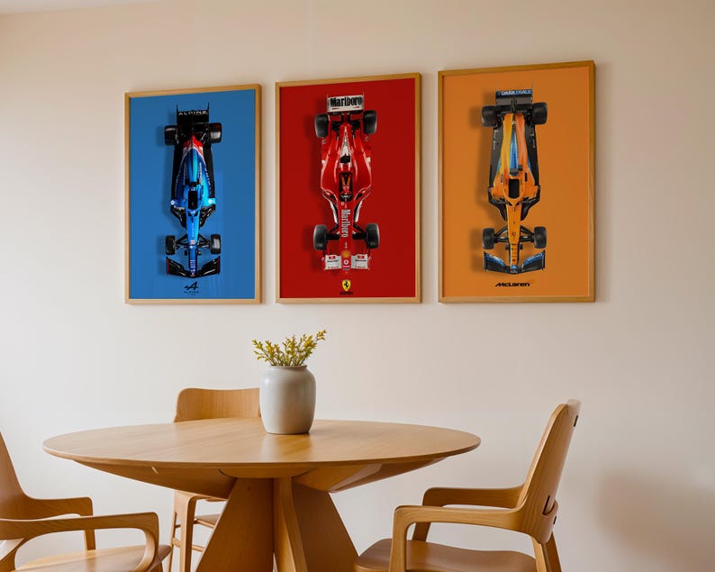 Formula 1 Car Posters Set of 3 Wall Art: Ferrari, Mclaren, Alpine ...