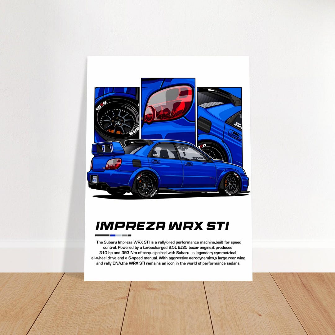 Subaru WRX STI Car Poster, Man Cave Decor, Automotive Print, JDM Legend ...