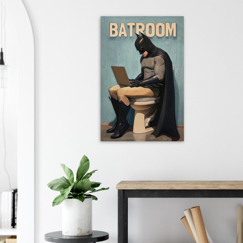 Funny Batman Art Print | Batroom Bathroom Decor | Superhero Toilet Wall ...