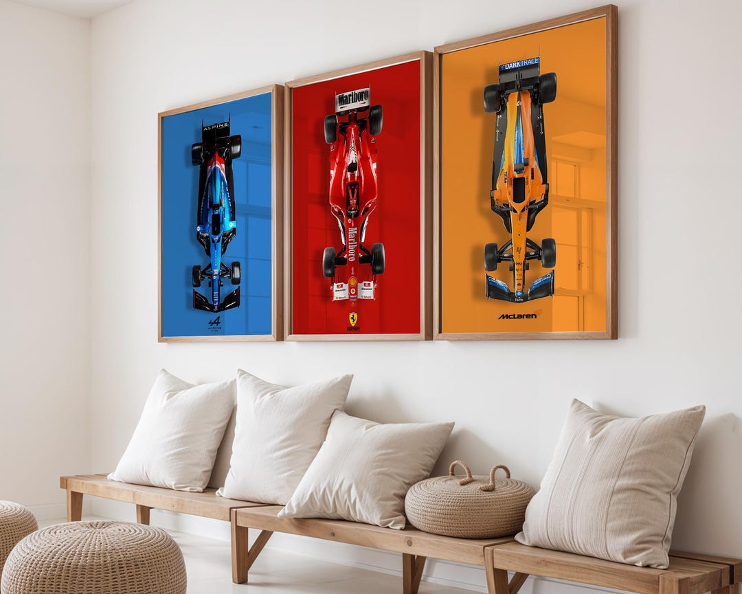 Formula 1 Car Posters Set of 3 Wall Art: Ferrari, Mclaren, Alpine ...