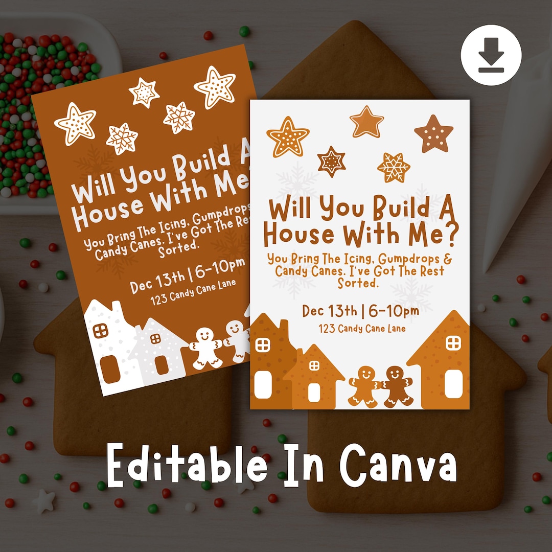 Gingerbread House Party Invitation Template, Editable Christmas Invite ...