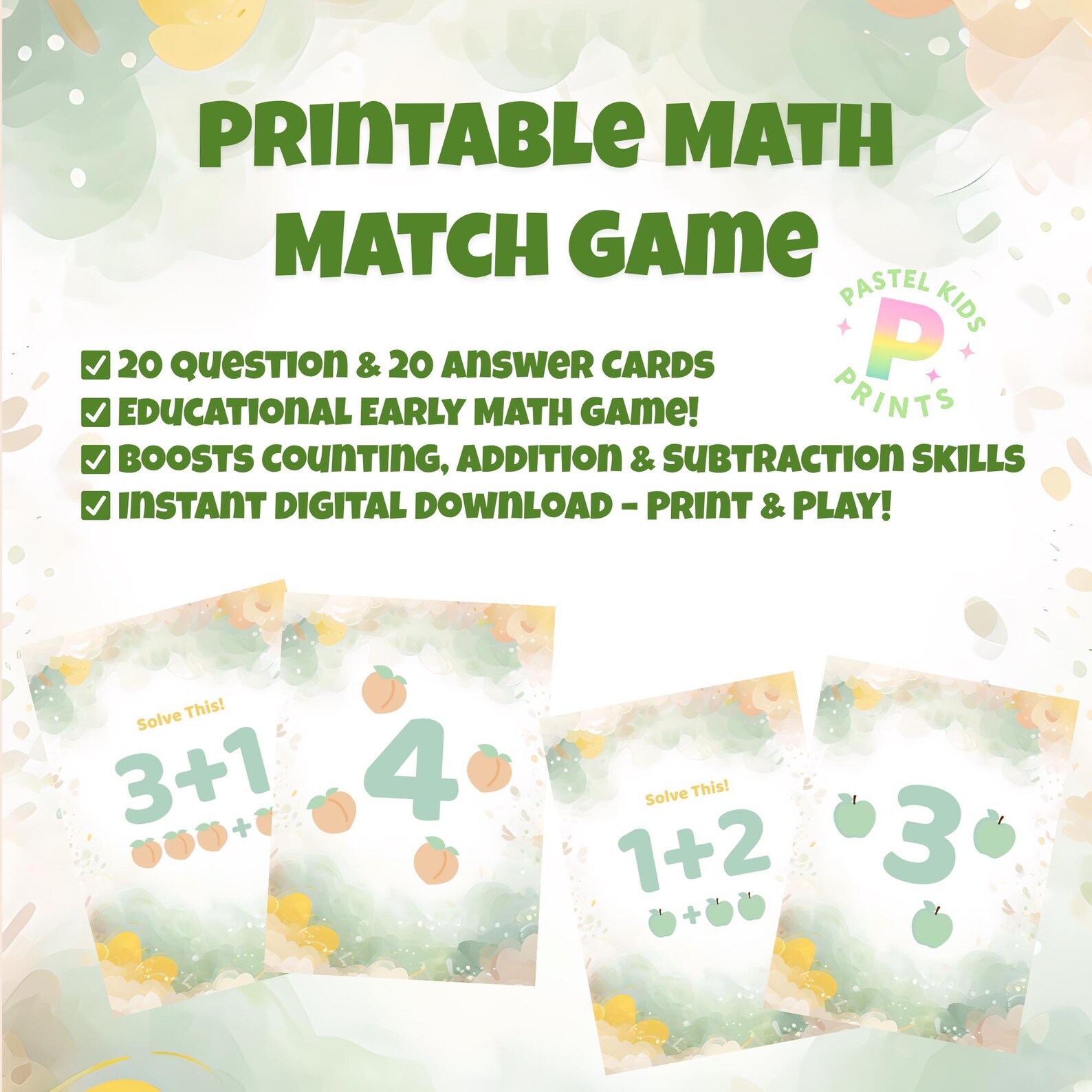 Printable Math Match Game for Kids | Math Learning Activity | Counting ...