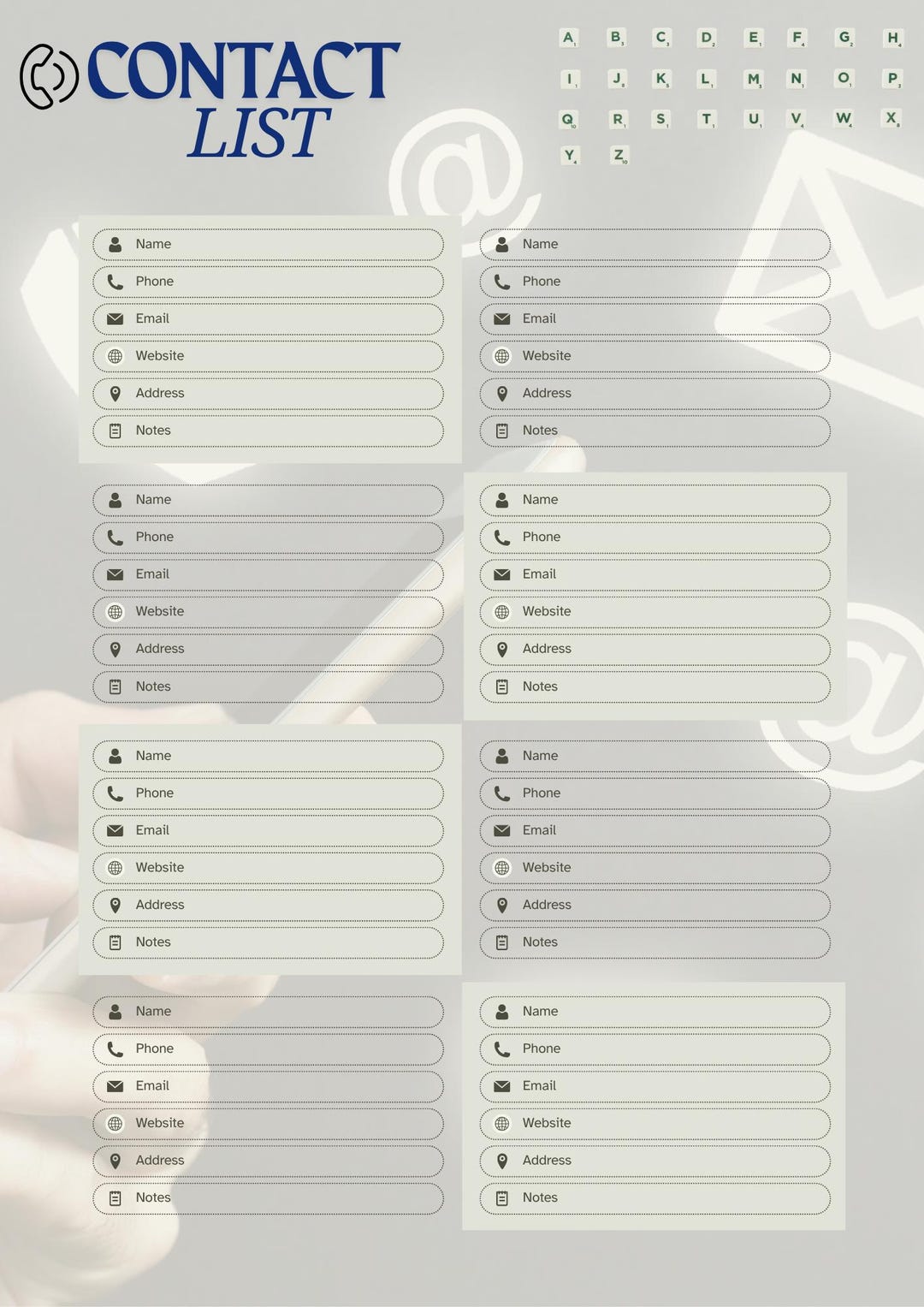 Editable Contacts List, Fillable Address Book, Contacts Organizer ...