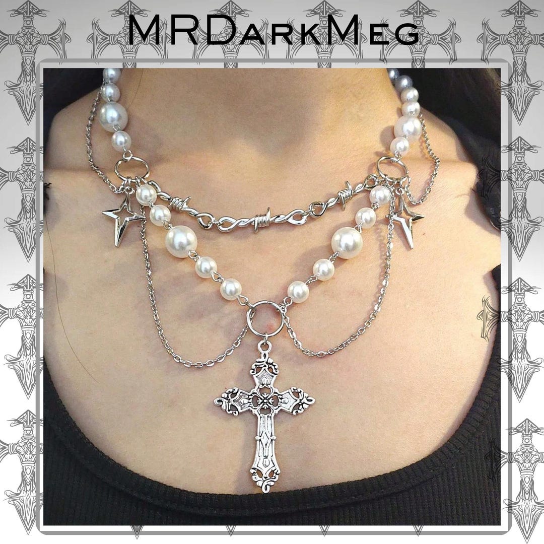 Y2K Goth Cross Pendant Necklace: Edgy Statement Jewelry - Etsy