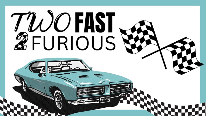 Two Fast Two Furious Birthday Invitation – Teal Race Car Theme (digital ...