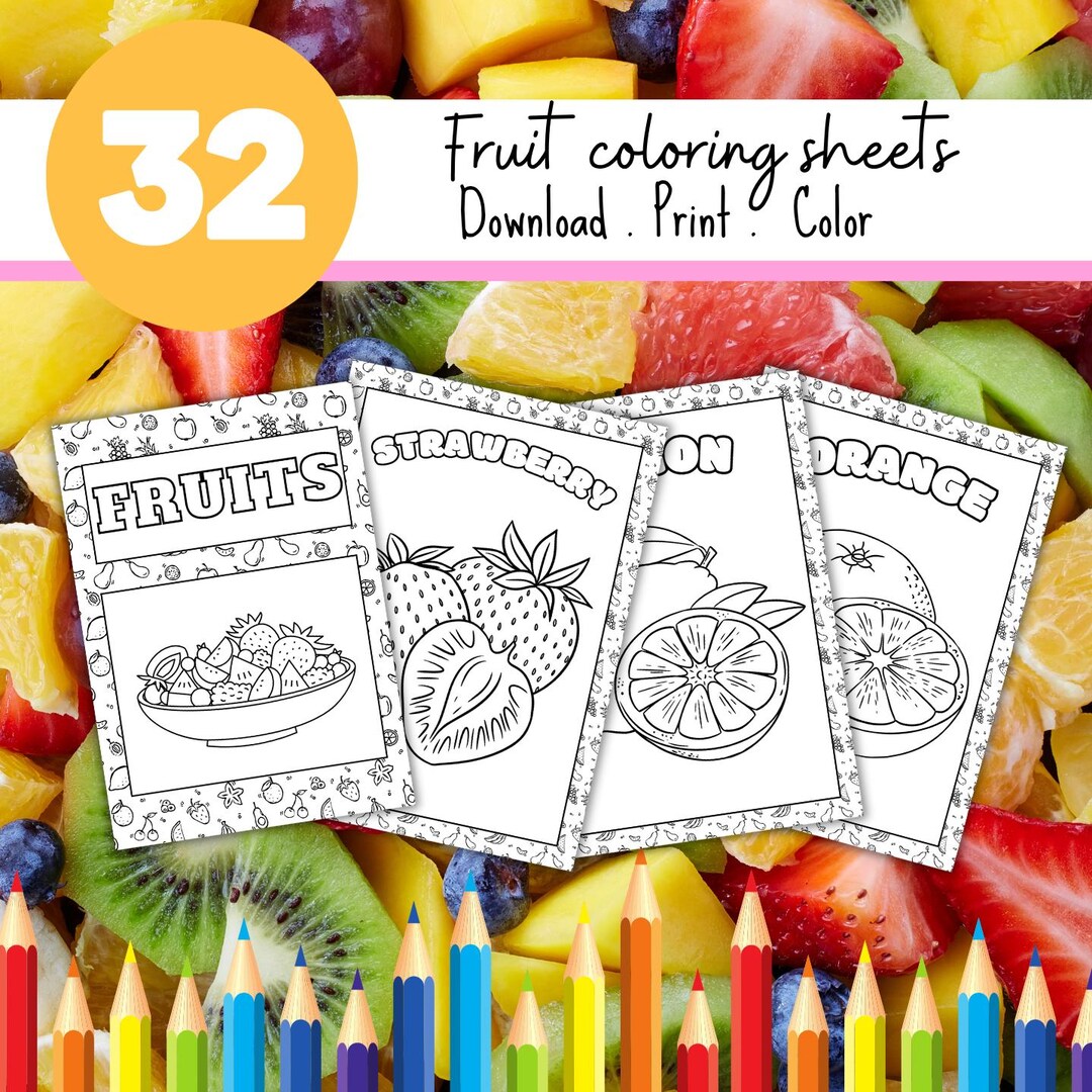 Fruit Coloring Pages: Kids Learning Activity, Printable PDF - Etsy