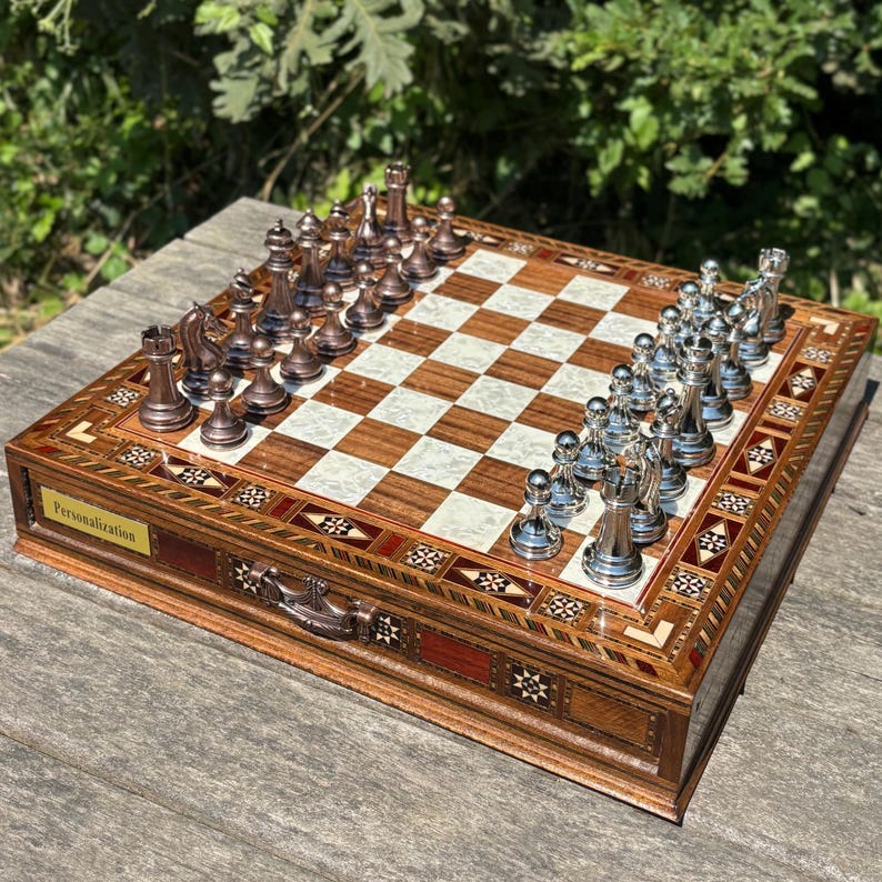 Custom Chess Set Handmade – Wooden Chess Board, Personalized Christmas ...