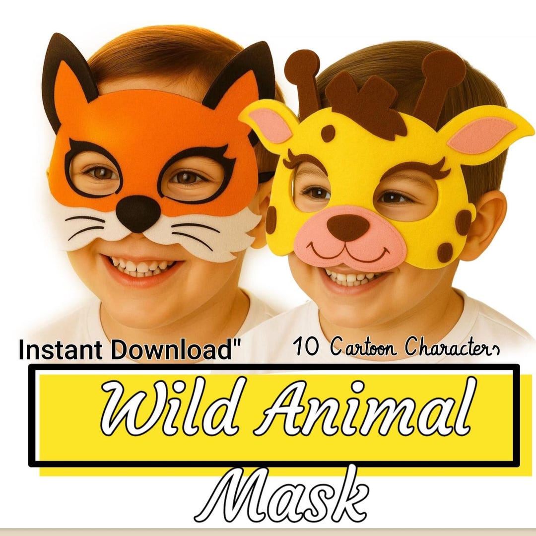 Buy Wild Animal Mask Pack Digital Files | Lion, Tiger, Monkey, Elephant ...