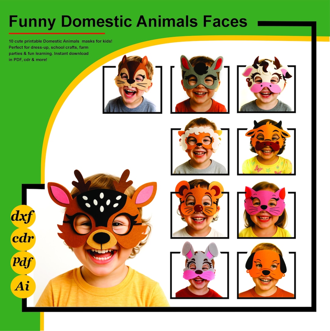 Professional Farm Animal Mask Pack | Editable AI, Coreldraw, PDF Files ...