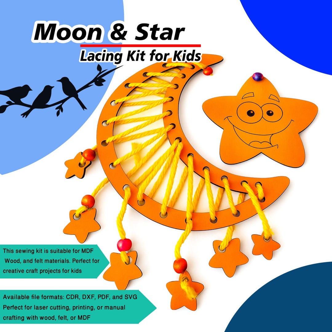 Digital Moon Star Cloud Rain Lacing Kit Svg Dxf Cdr Ai Pdf Laser Cut ...