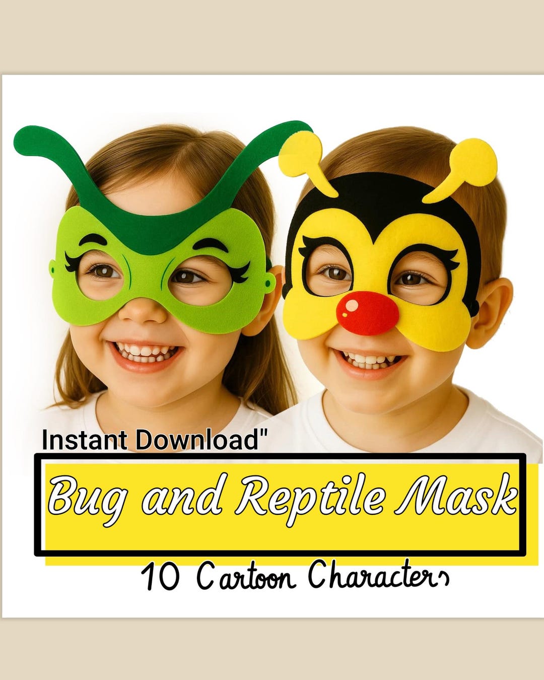 Bug and Reptile Mask Pack for Kids | Butterfly, Bee, Lizard, Frog ...