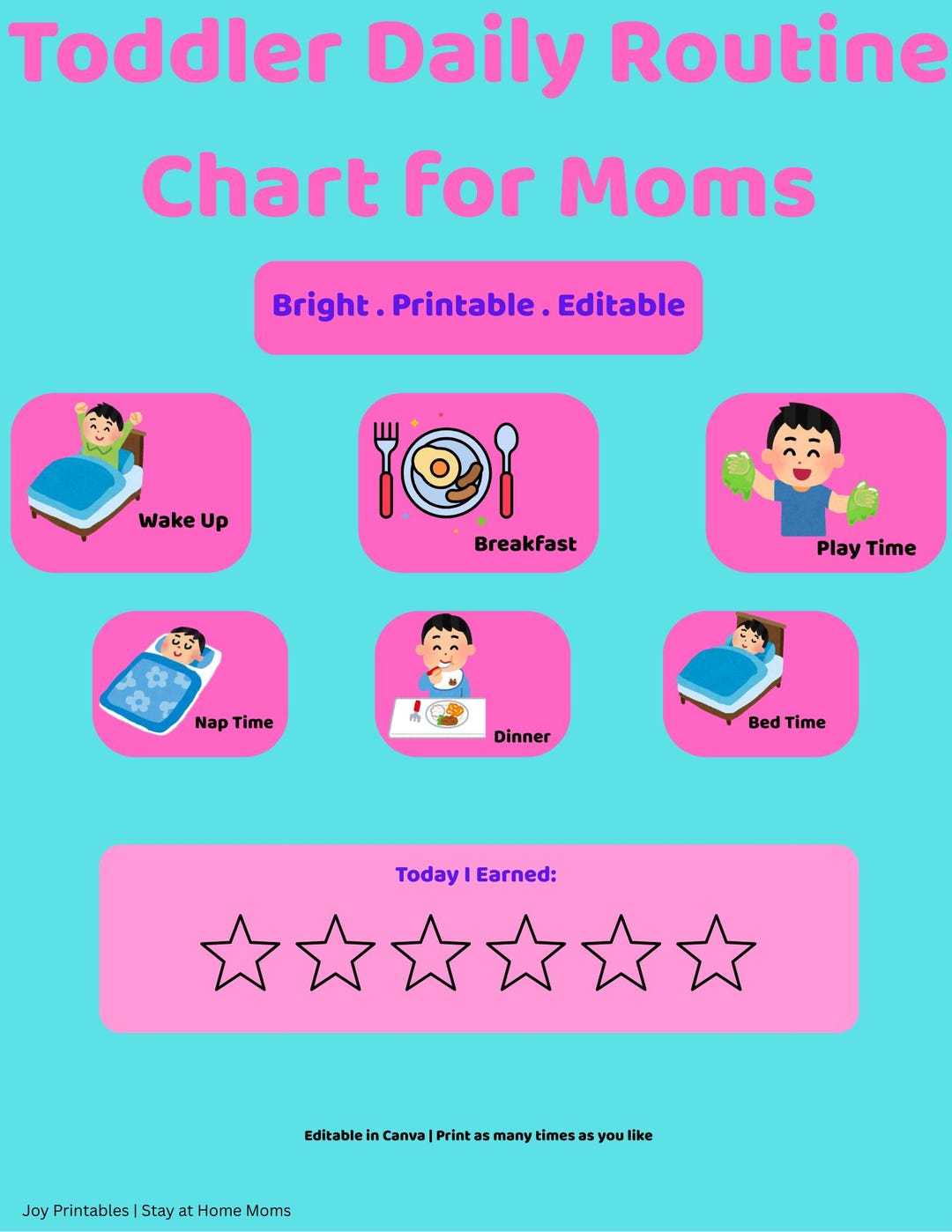 Toddler Daily Routine Chart for Moms | Bright Printable Schedule for ...