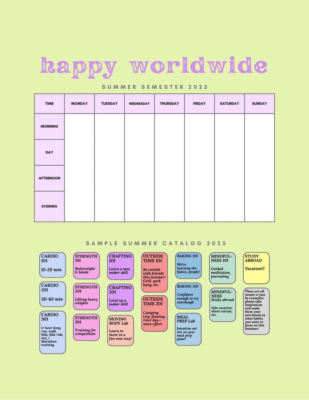 Summer Semester Calendar Template & Catalog - Etsy