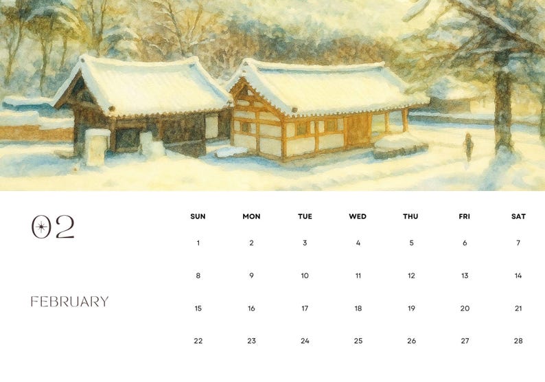 2026 Printable Korean Calendar, A4 Size Monthly Planner, Watercolor Art ...