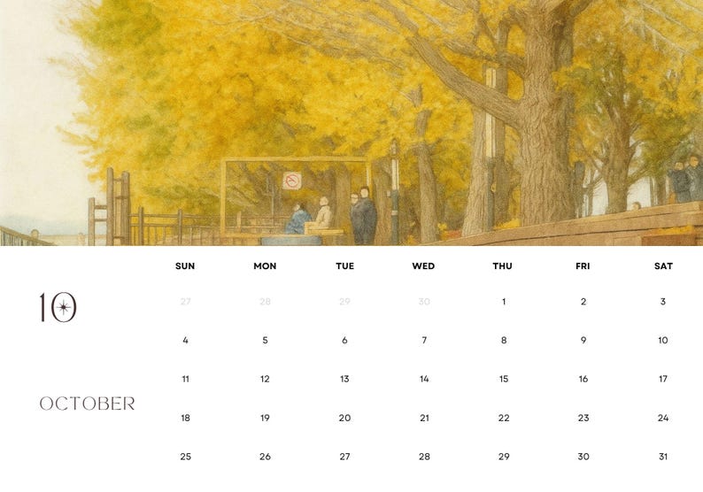 2026 Printable Korean Calendar, A4 Size Monthly Planner, Watercolor Art ...