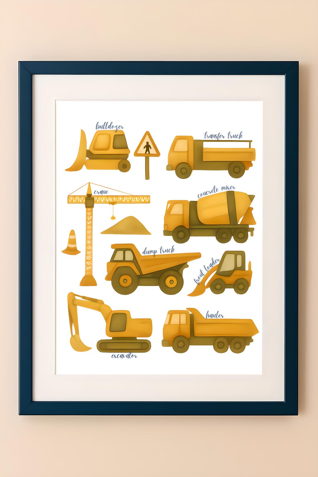 Construction Vehicles Print, Digger Print, Excavator Poster, Digger ...