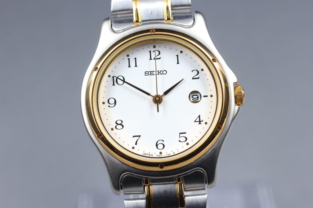 Vintage 2000 [n Mint] Seiko 7n82-0790 White Silver Date 29mm Quartz Men ...