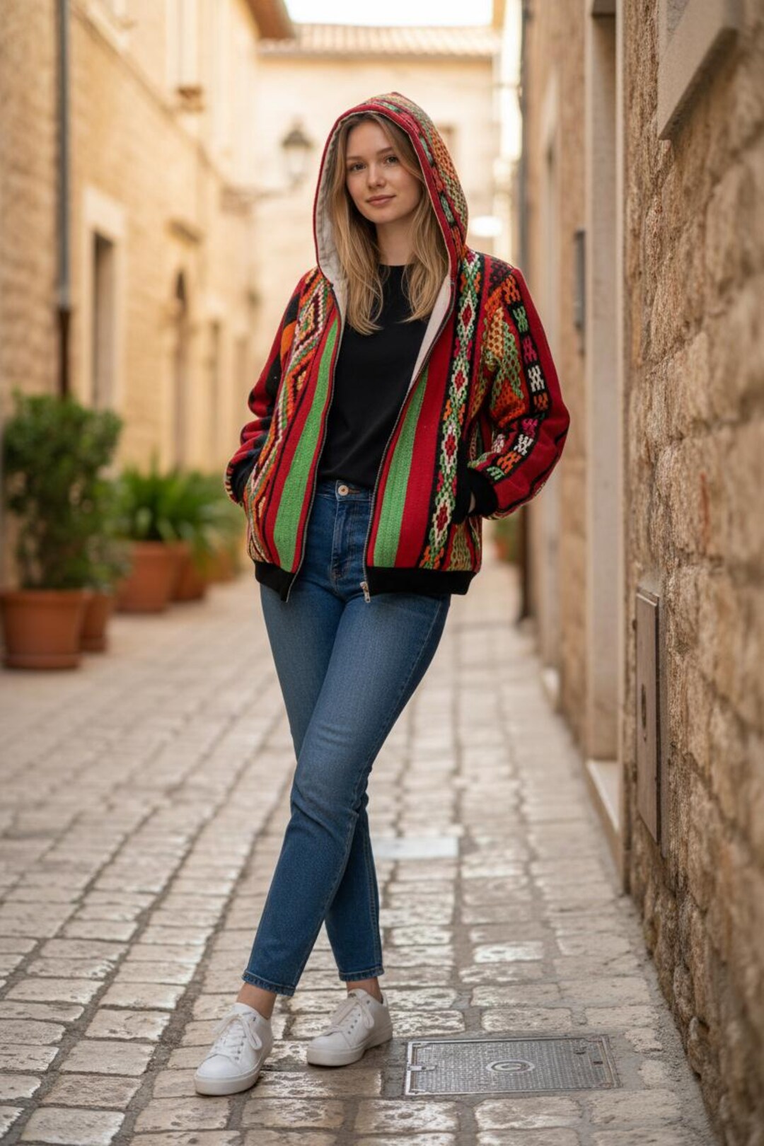 Handmade Wool Rug Jacket With Hood | Sustainable Artisan Outerwear ...