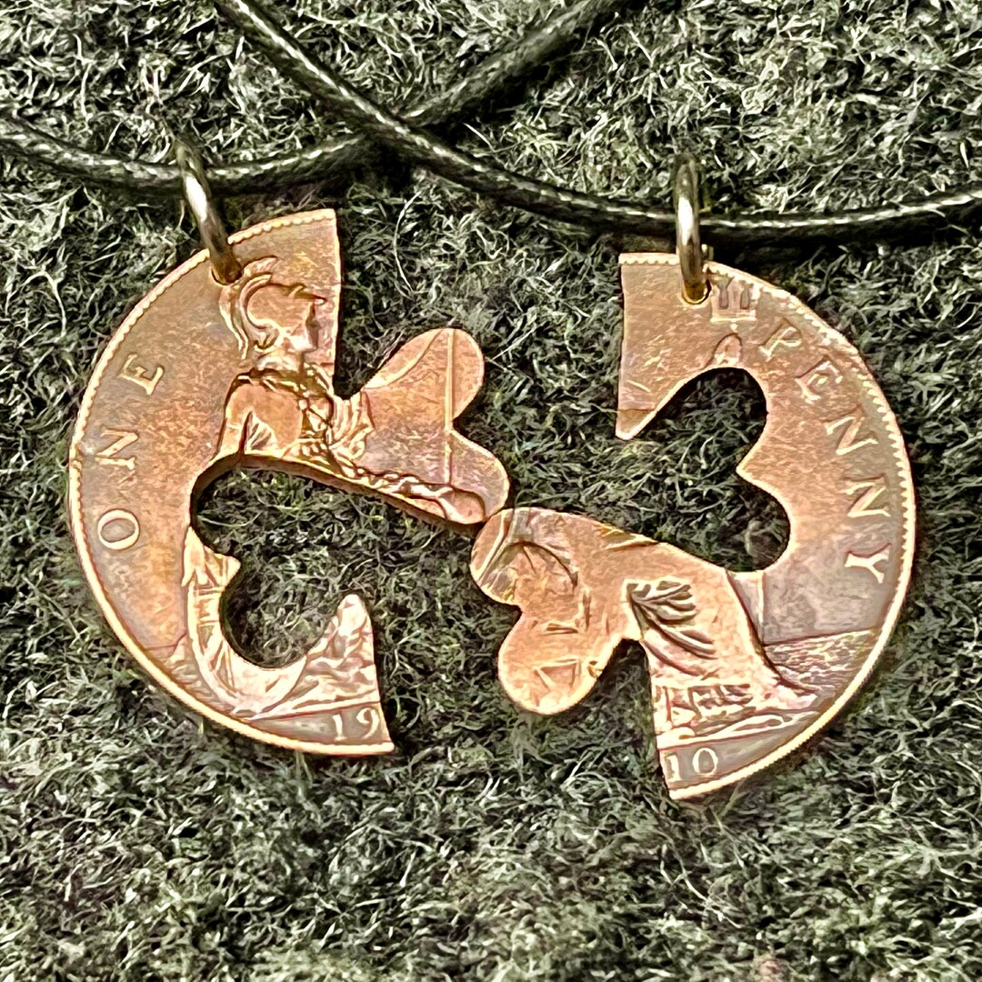 Two Hearts Interlocking Coin HANDCRAFTED Necklace or Key Chain Set - Etsy