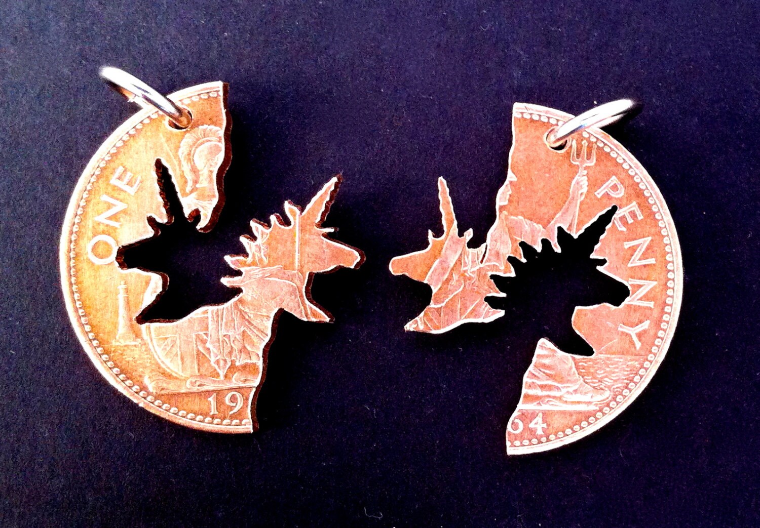 UNICORN LOVE interlocking COPPER Coin Set Necklace or | Etsy