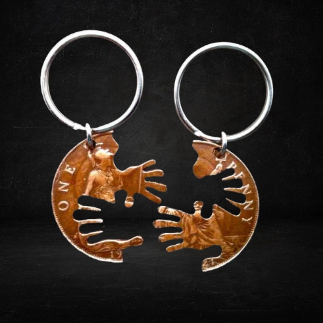 Hand in Hand Interlocking Couples Necklace or Keychain Set, Wedding ...