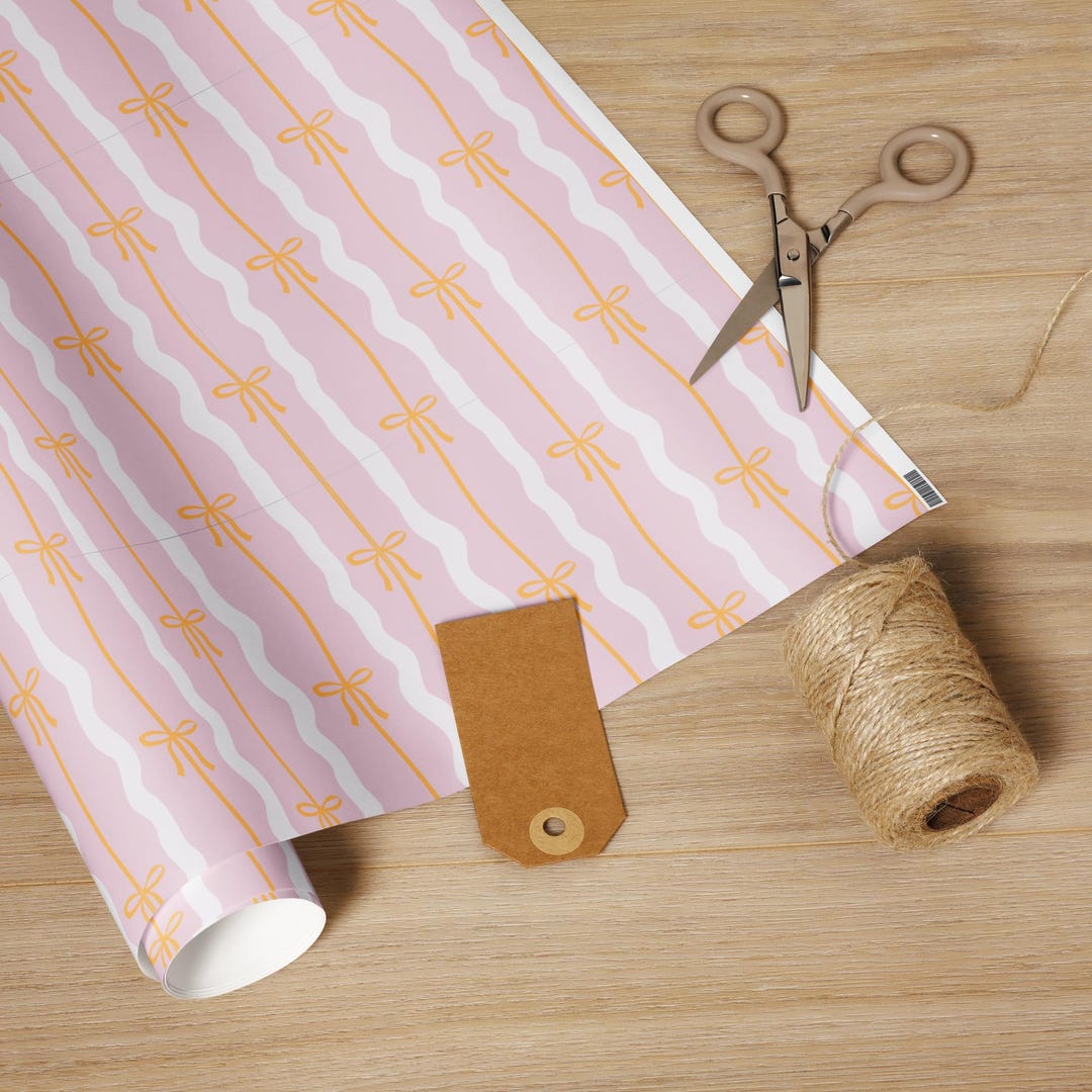Boujee Waves + Bows + Stripe in Yellow, Pink and White Wrapping Paper ...