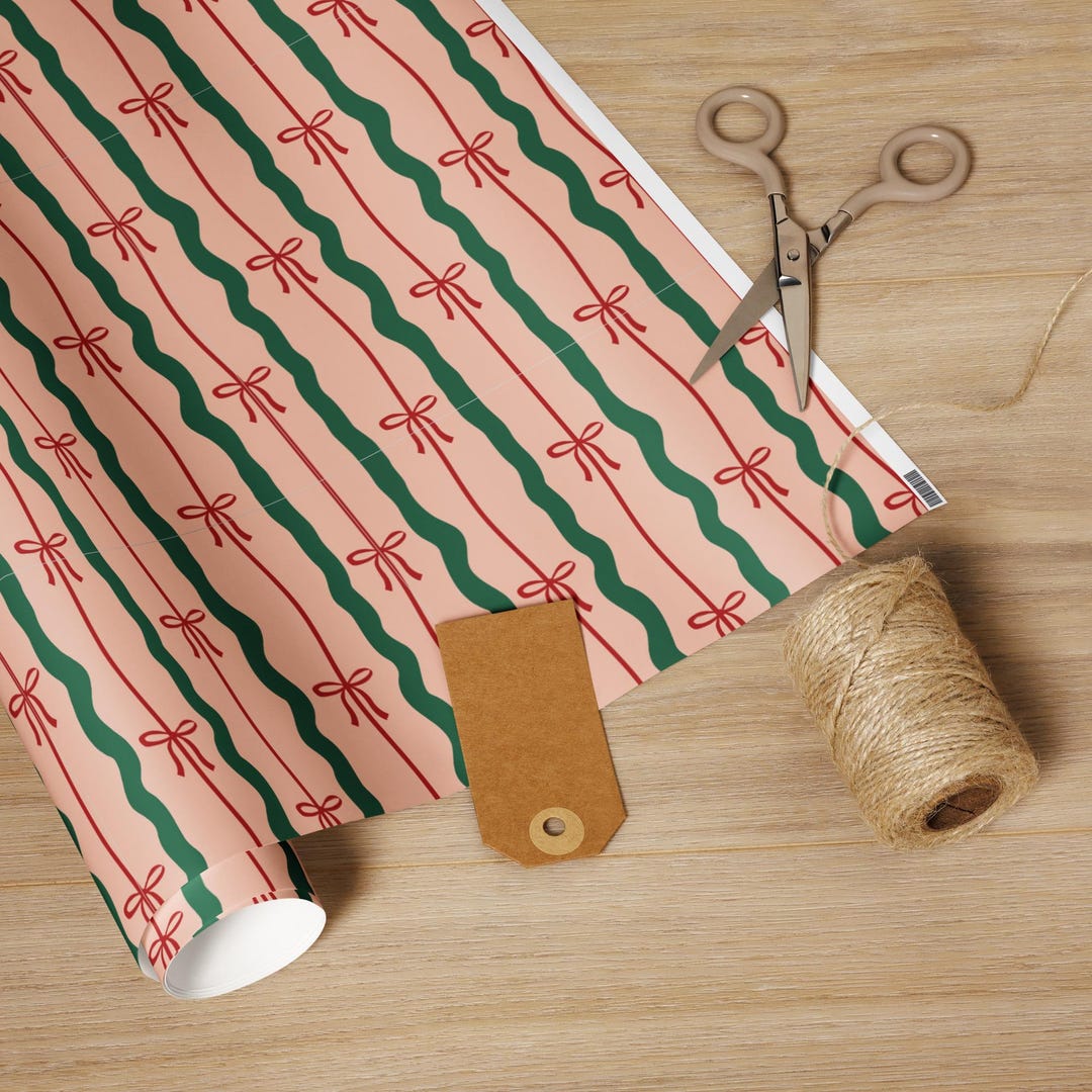 Boujee Waves + Bows + Stripe Wrapping Paper in Cherry Red, Beige, and ...