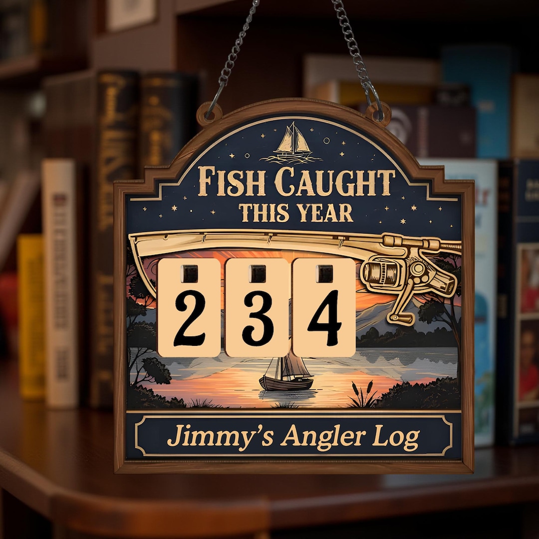 Personalized Fish Caught This Year Sign, Wooden Fishing Tracker Sign ...