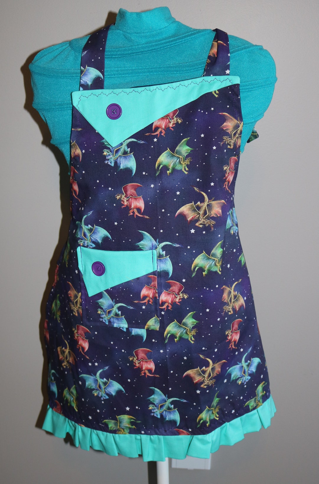 Multi Dragons - Girl's Apron - Pocket - Ruffle - Mother Daughter ...