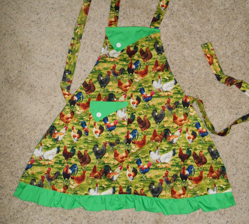 Roosters and Hens Women's Apron Ruffle Pocket Barn | Etsy