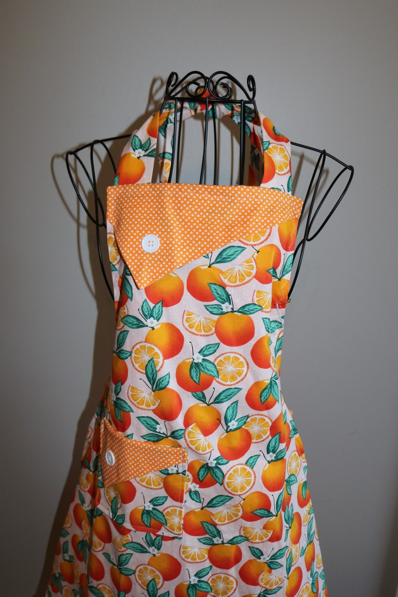 Oranges and Orange Blossoms - Women's Apron - Pocket - Ruffle - Fruit ...