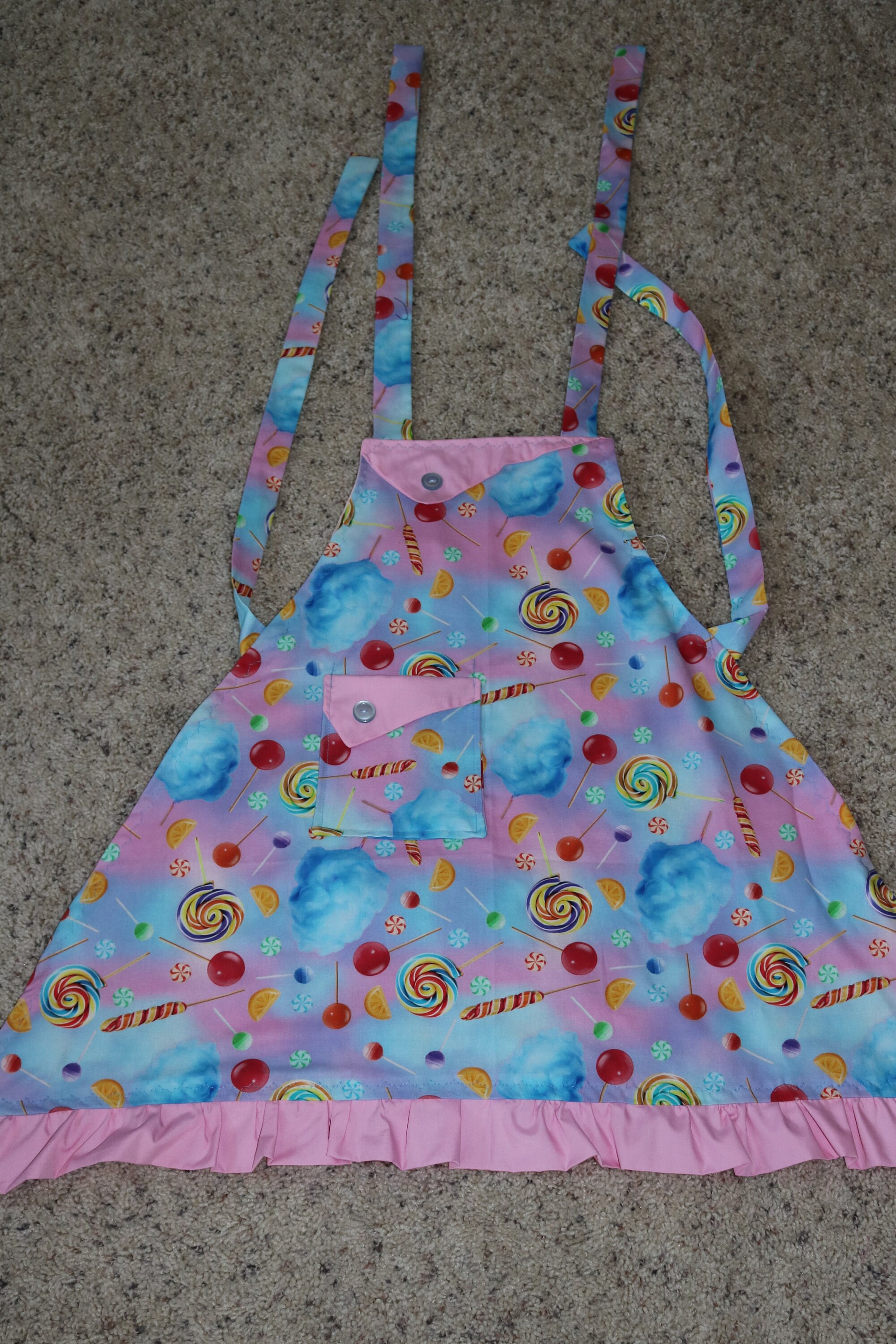 Cotton Candy and Lollipops - Girl's Apron - Pocket - Ruffle - Candy - Etsy